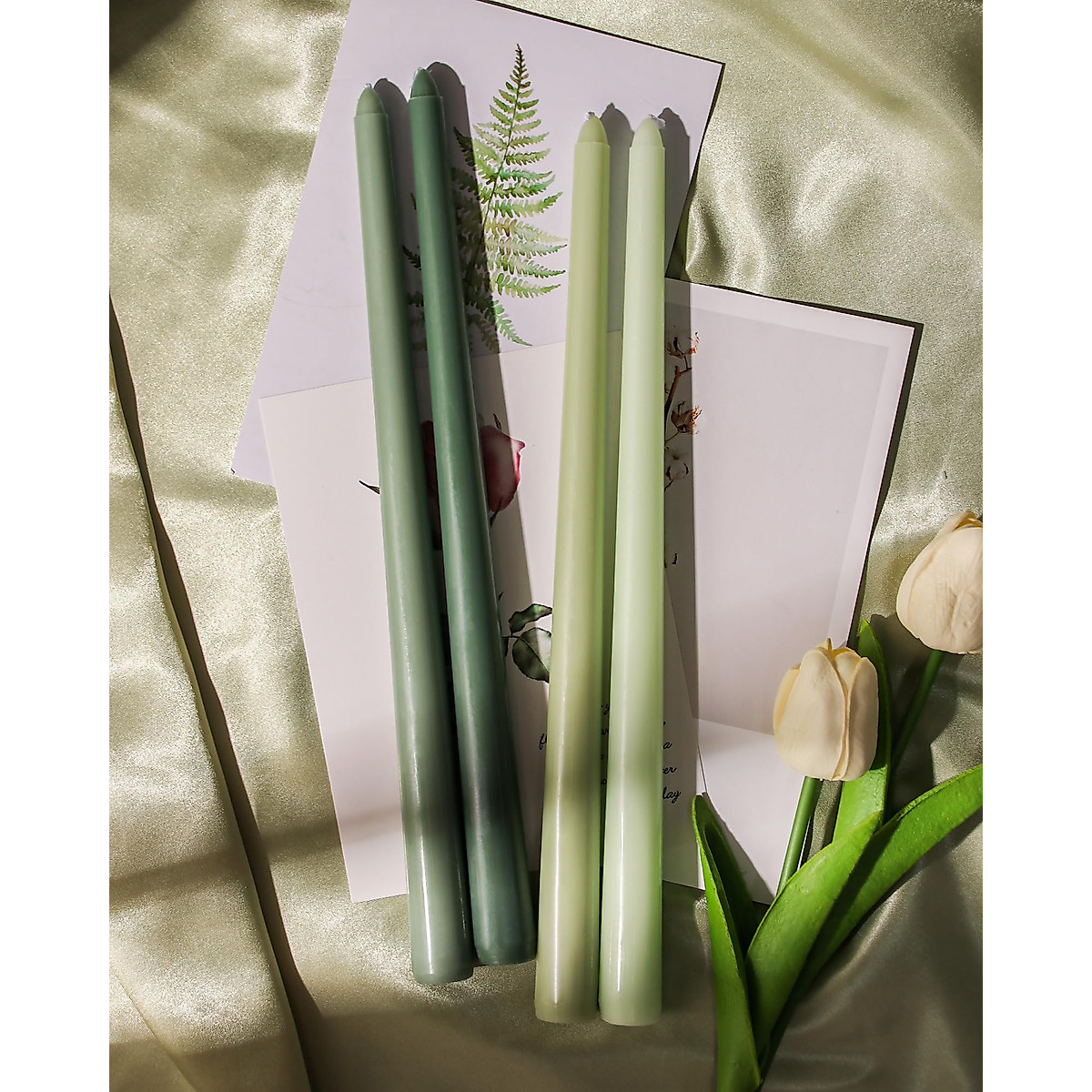 Viyffo 12 Inch Green Taper Candles Set of 4 Unscented Smokeless Long Tall Tapered Candles for Candlesticks Sticks Wedding Home Decor Dinner