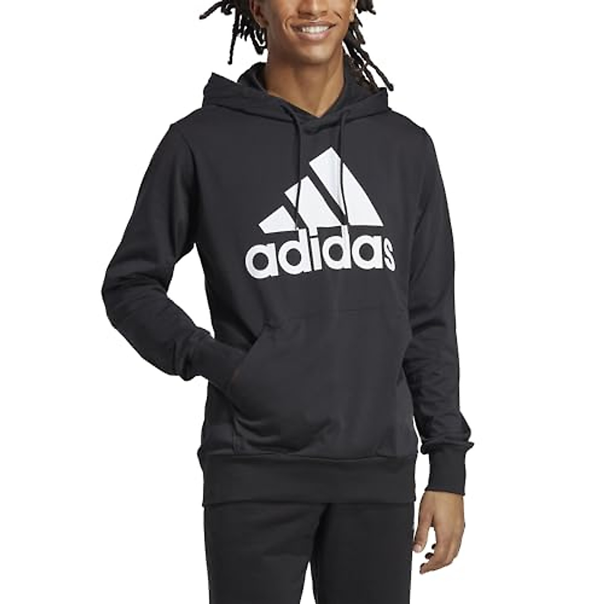 adidas Men's Essentials Logo Hoodie Legacy, Black/White/Black, Medium