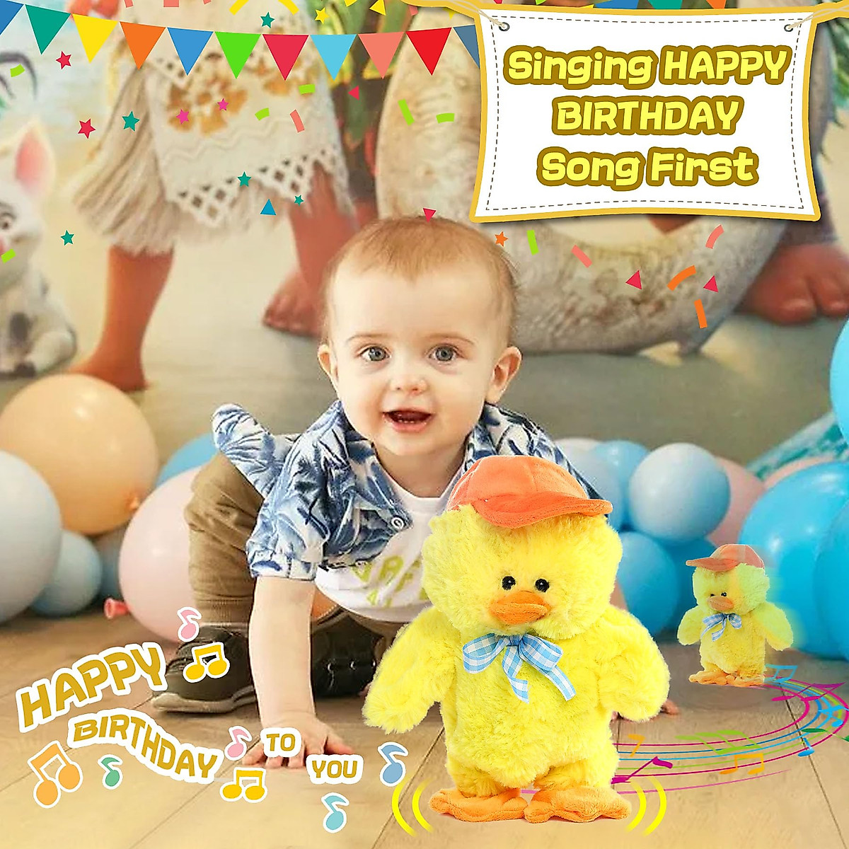 LUKETURE Easter Duck Toys for 1-3 Toddlers – Talking Toy That Repeats What You Say, Dancing Walking Baby Crawling Yellow Duck Singing 30 Songs, for 1 Year Old Girl Birthday