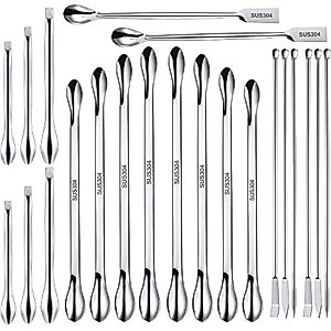 22 Pieces Stainless Steel Lab Spatula Micro Scoop Set Laboratory Sampling Spoon Mixing Spatula for Powders Gel Cap Filler