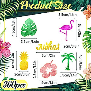 360 Tropical Hawaii Luau Confetti Flamingo Cupcake Toppers Pineapple Palm Leaves Hibiscus Flowers Confetti Table Decor for Summer Beach Party Baby Shower Wedding Aloha Party Supplies Favor
