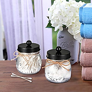 Mason Jar Apothecary Storage Lids - Jars NOT Included - Bathroom Accessory Lids for Modern Farmhouse Bathroom Decor - Rustproof Stainless Steel Lid with Waterproof Stickers / 2-Pack (Black)