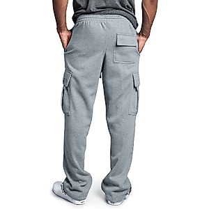 Men's Heavyweight Fleece Cargo Sweatpants Elastic Waist Joggers Baggy Drawstring Sweatpants with Pockets Cargo Pants Trousers