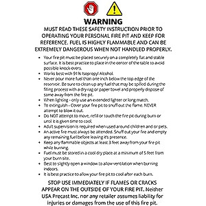 USA Precast Fire Pit Rubbing Alcohol Fireplace Indoor Outdoor Firepit for Camping, Patio, Backyard or Tabletop Grill