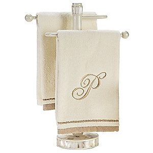 Monogrammed Gifts, Fingertip Towels, 11 x 18 Inches - Set of 4- Decorative Golden Brown Embroidered Towel - Extra Absorbent 100% Cotton- Personalized Gift- for Bathroom/Kitchen- Initial M (Ivory)