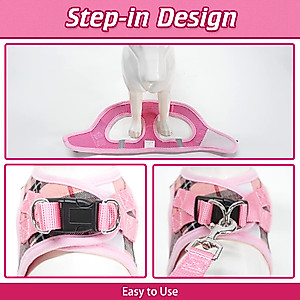 EXPAWLORER Classic Plaid Puppy Harness - Small Dog Harness and Leash Set - Dog Collar and Leash Set with AirTag Holder, Soft Padded Step in Dog Vest Harness No Pull Reflective for Outdoor, Pink S