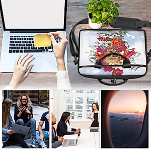 Sugar Skull Floral Laptop Computer Bag Waterproof Shoulder Messenger Bag 13-15 inch Durable Laptop Tote Bag with Shoulder Strap Handle Lightweight Crossbody Briefcase
