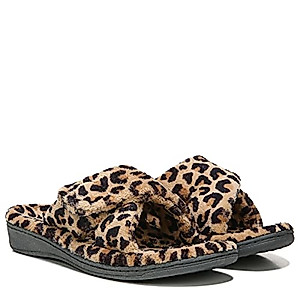 Vionic Women's Indulge Relax Slipper - Ladies Comfortable Cozy Adjustable House Slippers with Concealed Orthotic Arch Support Leopard Natural 12 Medium
