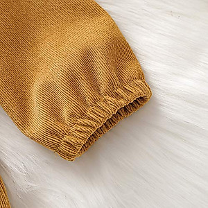 YQYJA Toddler Baby Girls Fall Winter Corduroy Ruffle Long Sleeve Dress Headband Kids Dresses (Mustard Yellow, 6-12 Months)
