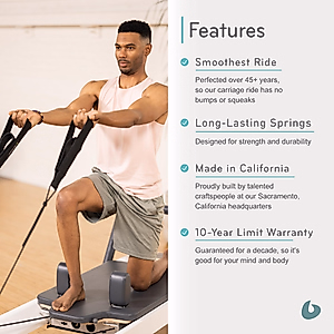Balanced Body Allegro 2 Pilates Reformer with 14-Inch Leg Kit, Pilates Machine and Exercise Equipment, Workout Equipment for Home Gym or Studio Use, Flexibility and Strength-Training Equipment