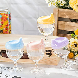 4 Pcs Wine Sippy Cup Goblet Plastic Wine Glass Sippy Cup Beverage Mug with Lid Milk Bottles for Toddlers over 8 Months for Baby Kids Birthday Christmas Party Celebration, Blue, Pink, Yellow, Purple