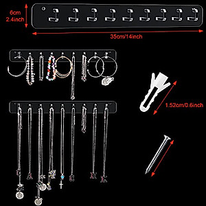 6 Pieces Acrylic Necklace Holder Set Wall Mounted Necklace Hanger Jewelry Organizer Hanging with 9 Hanger Hooks, Jewelry Hangers for Girls Women Necklace, Bracelet (Transparent)