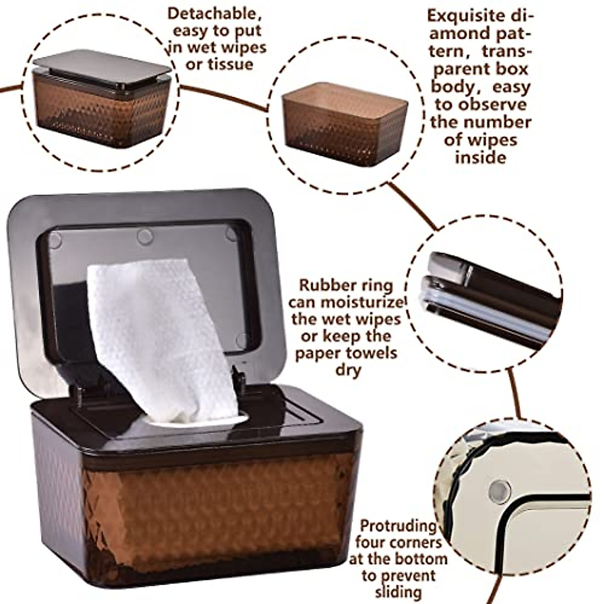 Umtiti Wipes Dispenser & Wipes Pouch/Tissue Bag, Wipes/Tissue Case with Moisture Seal Secure Lid, Non-Slip Rubber Feet & Sealing Design Keeps Wipes Fresh, Dustproof Wipes Container(BN+Panda)