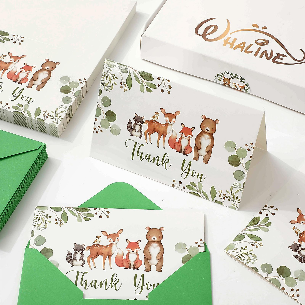 Whaline 50 Pack Woodland Thank You Cards with Envelopes Stickers Forest Animal Greeting Cards Blank Note Cards for Baby Shower Birthday Wedding, 4 x 6 Inch