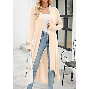 POGTMM Knit Cardigans for Women Lightweight Cover-up Long Sleeve Cardigan Sweaters (Beige, S)