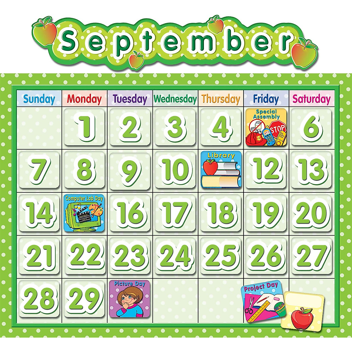 Teacher Created Resources TCR4188 Polka Dot School Calendar Bulletin Board Set, Paper, Multi
