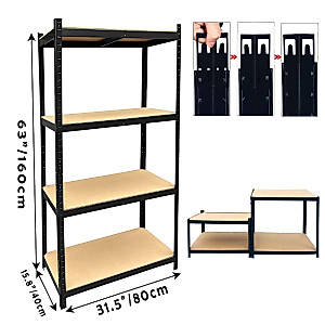 4-Tier Storage Shelves, Adjustable Freestanding Metal Shelving Unit 63" High 31.5" Wide 16" Deep Heavy Duty Utility Rack, Boltless Assembly Garage Storage Shelves for Warehouse Garage Pantry Kitchen