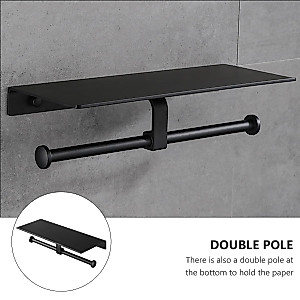 HOOTNEE Towel Holder Storage Shelf Paper Towel Rack Black Wall-Mounted Aluminum Space-Saving Bathroom Utility