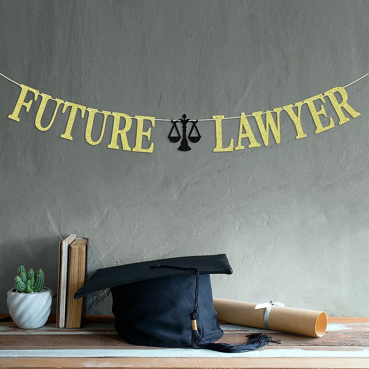 Gold Glitter Future Lawyer Banner - Congrats Lawyer Graduation Bunting Sign - Law School Grad Party Decorations Supplies - Graduation Party Backdrop