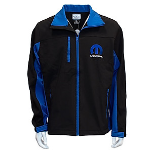 David Carey Mopar Softshell Work Jacket – Blue & Black – Lightweight Zip Up Outerwear with Embroidered Applique Logo, 2XL