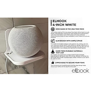eLhook Made in USA White Stick-On Wall Shelf: Durable ABS Plastic with Cable Management for Indoor Security Camera, Textured Finish, Lipped Edges | Removable Adhesive Floating Design | Set of 2