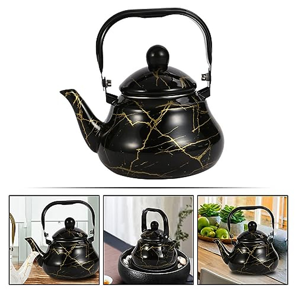 Happyyami Enamel Kettle Stainless Steel Tea Kettle Stainless Steel Coffee Pot Stainless Steel Container Enamel Teapot Whistling Tea Kettle Whistling Teapot Stainless Steel Black Teakettle