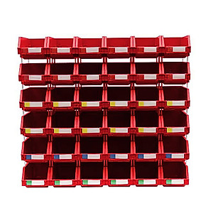 DJC Supply Red Medium 5.9" X 9.4" X 4.9" Heavy duty thermoplastic storage bin organizer, Stackable, Hangable, Side-connect, Used in classrooms, garages, warehouse, factrories and more! (2 PACK)