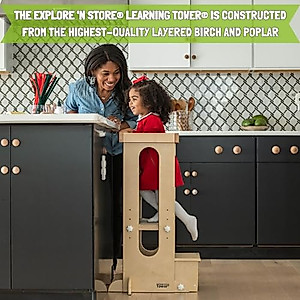 Little Partners Learning Tower Toddler Tower Foldable Step, Explore 'N Store Folding Toddler Tower Montessori Kitchen Tower for Cooking, 22.28" L x 19.56" W x 33.50" H, Ages 2 to 6 (Natural)