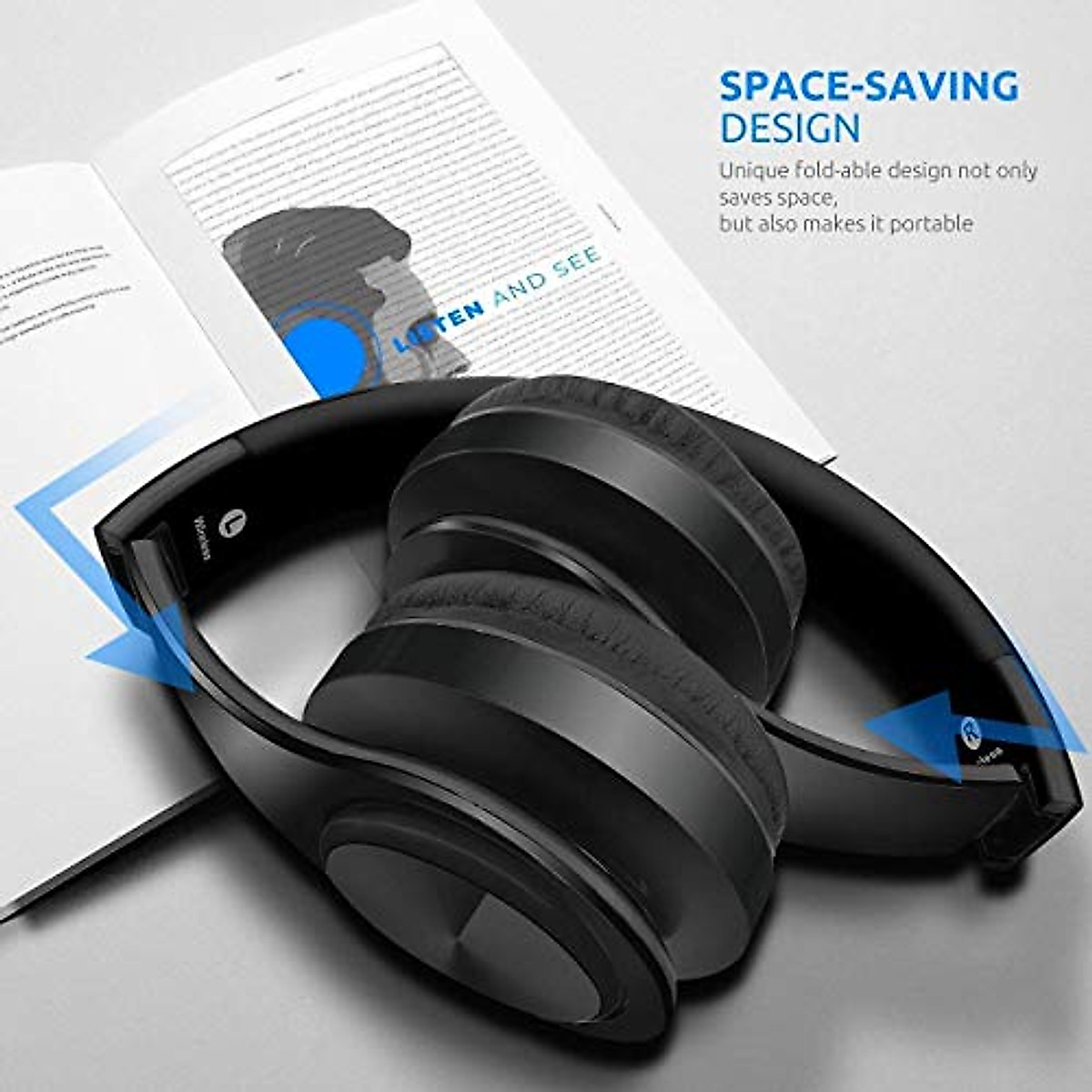 Waterproof Over-Ear Headphones, V5.0 HD Stereo Sound Sports Wireless Over-Ear Headphones with Mic, Passive Noise Cancelling Headsets, 9 Hours Battery for Gym Running Workout Men, Women