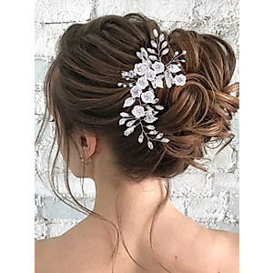 Catery Flower Bride Wedding Hair Vine Silver Crystal Headpiece Leaf Bridal Hair Piece Hair Accessories for Women and Girls (A-Sliver)