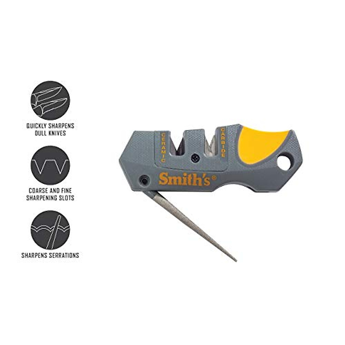 Smith’s 50918 Pocket Pal Knife Sharpener - Preset Carbide & Ceramic Stone - Fold-Out Diamond Coated Rod - Outdoor Knife & Hook Sharpener - Handheld, Compact, Lightweight - Ergonomic Grip Multitool