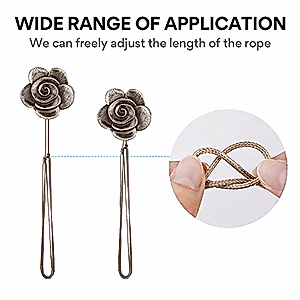 Magnetic Curtain Tiebacks, Aimou Resin Flower Curtain Ties, Vintage Curtain Drapery Holdbacks, Magnetic Window Drapery Decorative Holders with Rope for Outdoor, Home, and Office(4 Pack, Bronze)