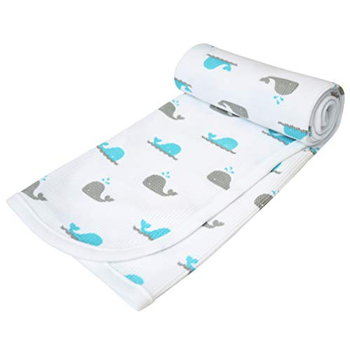 American Baby Company 100% Cotton Thermal Waffle Swaddle Blanket, Soft, Breathable & Stretchy, Aqua Whale, 30" x 40" for Boys and Girls, Perfect for Swaddling, Travel and Gifting