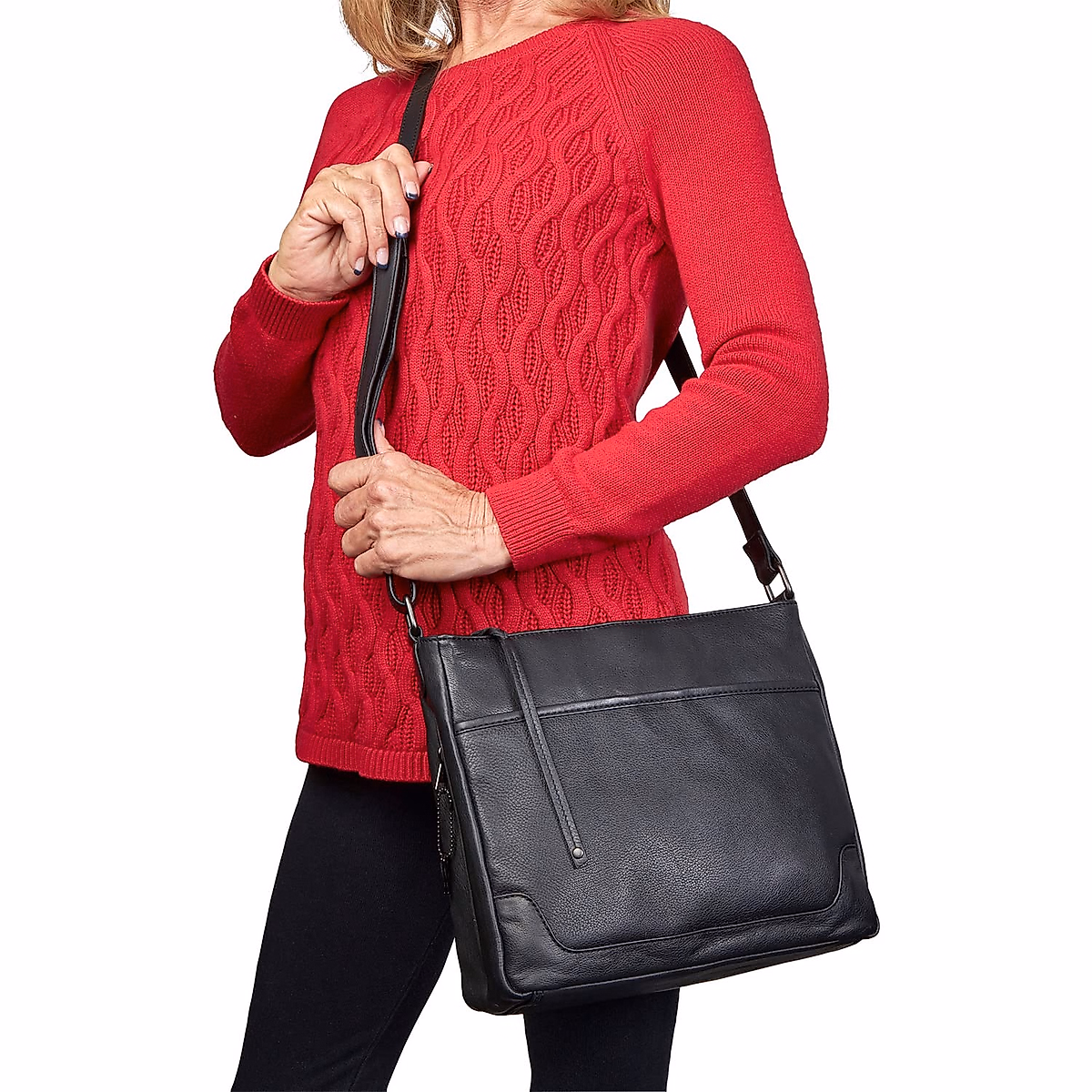 Locking Concealed Carry Lydia Leather Crossbody by Lady Conceal with Universal Holster for Medium to Large Frame Handgun (Black)