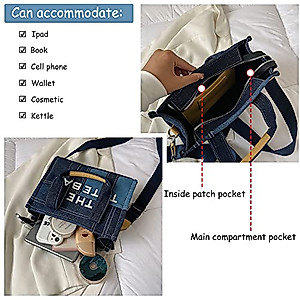 Tote Bags for Women Handbag Tote Purse with Zipper Denim Crossbody Bag Shoulder Bag for Office, Travel, School (Blue, Large)