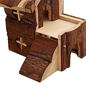 Hamster Wooden House Double Layers Hideout Hut for Dwarf Hamster Mouse Rat Gerbil (S)