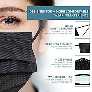 Black Disposable Face Masks, Individually Wrapped Black Face Masks for Women, Disposable Face Mask for Men, Breathable Comfortable Cool Dust Mask with Nose Wire Ear Loop for Adults Teen Girls Working Out, 3 Ply 50PCS