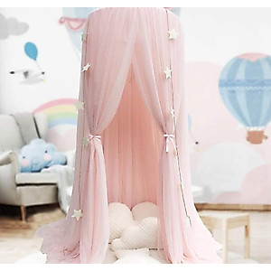 ADESIGNSTORE Baby Girl Pink Princess Canopy with tulle pom poms set of two Fluffy bedroom decoration Baby House play room nook decor