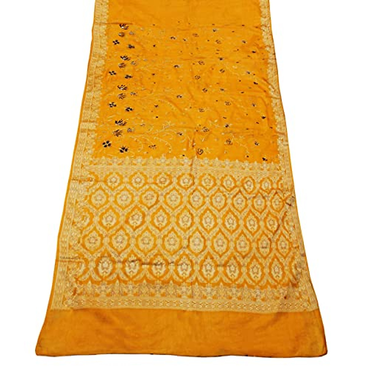 Peegli Vintage 100% Pure Silk Saree Yellow Woven Dress Making Fabric DIY Craft Sari