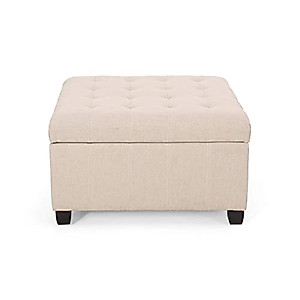 Christopher Knight Home Hedda Tufted Fabric Storage Ottoman, Wheat, Dark Brown
