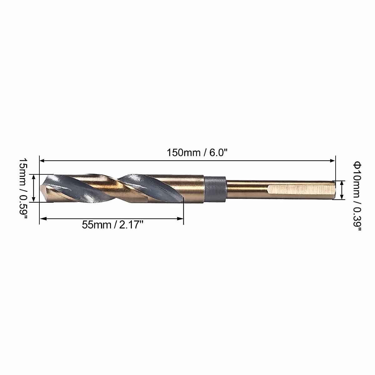 uxcell Reduced Shank Twist Drill Bits 15mm Black Nitride & Gold Titanium Coated High Speed Steel 4341 with 10mm Shank for Stainless Steel Alloy Metal Plastic Wood
