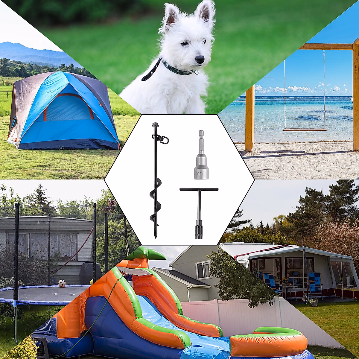 Ground Anchor, Onlyme 6 Pack Earth Anchors Heavy Duty for High Winds, Carport Shed Auger Anchors to Ground, Ground Anchors Screw in Heavy Duty