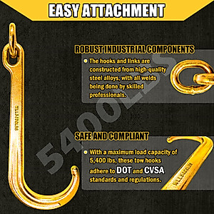 YATOINTO Pair of 15" J Hooks for Towing - G70 Steel with Chain Links, 5400 lb Capacity - Heavy Duty Tow Hook Fits Tractors, Trailers, Trucks