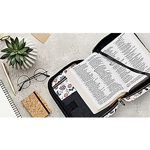 Bible Cover Bag for Women, Floral Bible Bag with Handle, Pockets and Zipper for Standard and Large Size Study Bible Case 10.2" X 2.7" X 7.5"