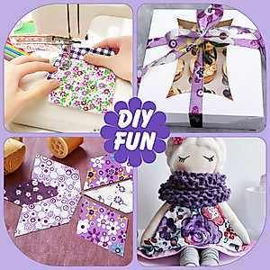 Kingdder 70 Pcs Floral Cotton Fabric Patchwork Roll 2.55 x 39.4 Inch Cotton Quilting Fabric Roll up Cotton Fabric Quilting Strips Precut Patchwork Roll for Craft Sewing DIY Crafts (Purple Flower)