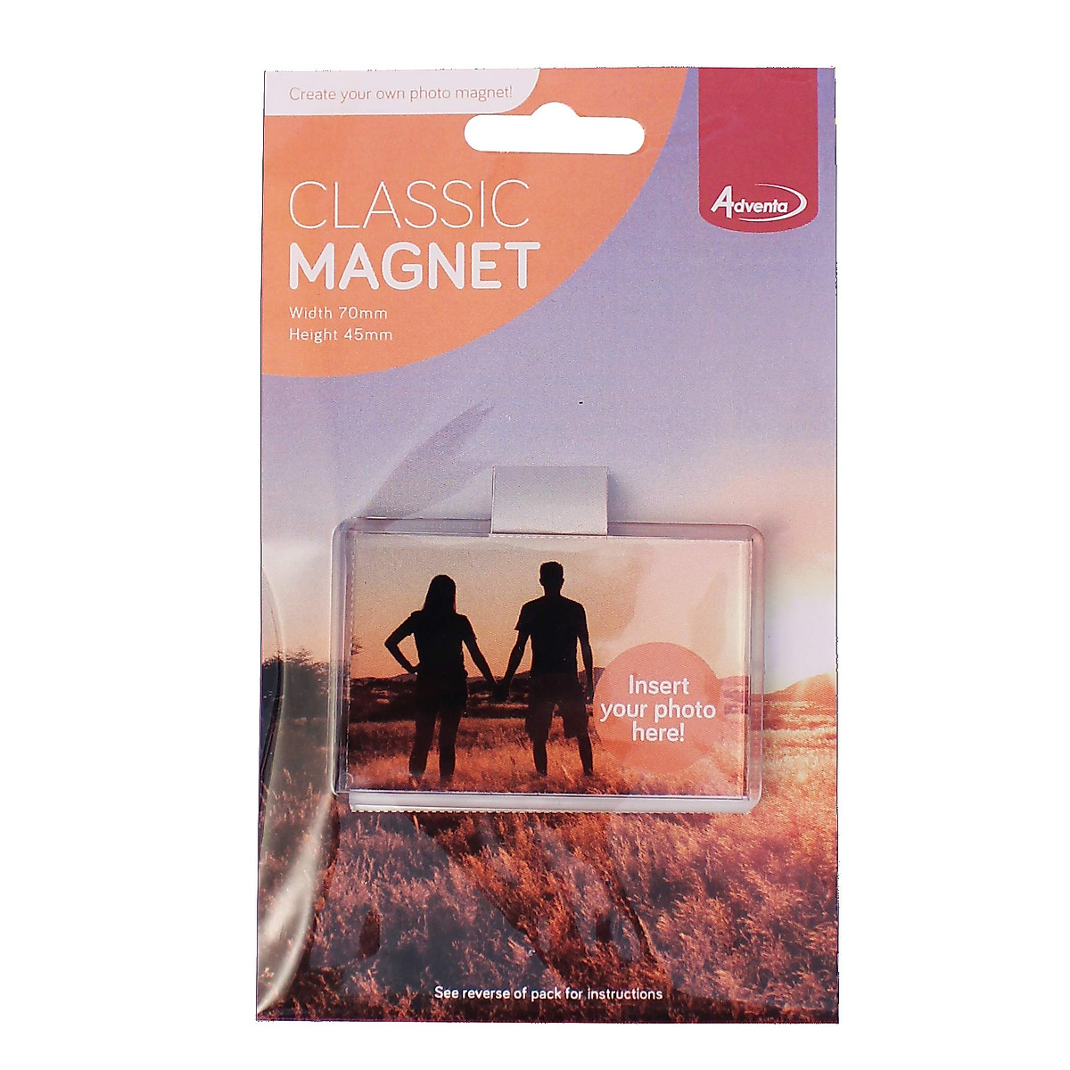 Adventa Personalised Photo Fridge Magnet, Takes 45 x 70mm or 1-3/4 x 2-3/4" Print, Clear