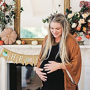 He or She Pumpkin Banner Gender Reveal Baby Shower Garland Autumn Party Decoration Pink Blue Bunting Burlap Flag Boy or Girl Pregnancy Announcement Supplies