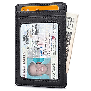 Buffway Mens Slim Wallet, Minimalist Thin Front Pocket Leather Credit Card Holder with RFID Blocking for Work Travel - Boston Black