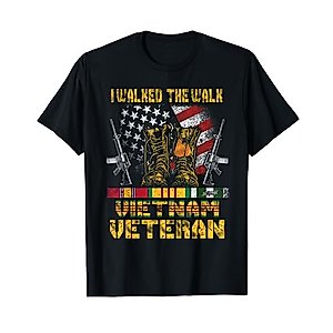 Vietnam Veteran With US Flag With Combat Boots Patriotic T-Shirt