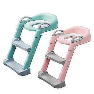 Toddler Toilet Seat and Step Kids Folding Potty Training Toilet Seat with Handle and Ladder Adjustable Toilet Ladder Seat Rose